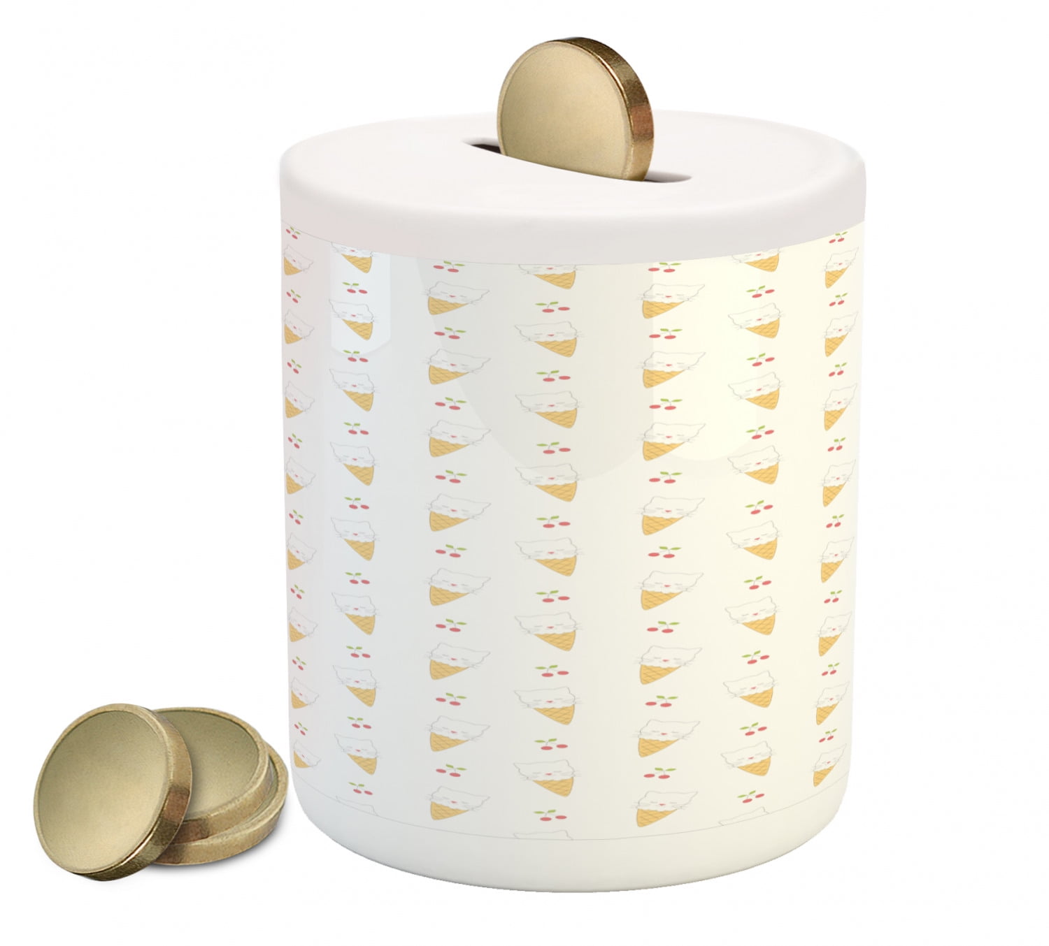 Ice Cream Piggy Bank, Kitty Cones with Strawberry Fruit Caricature ...
