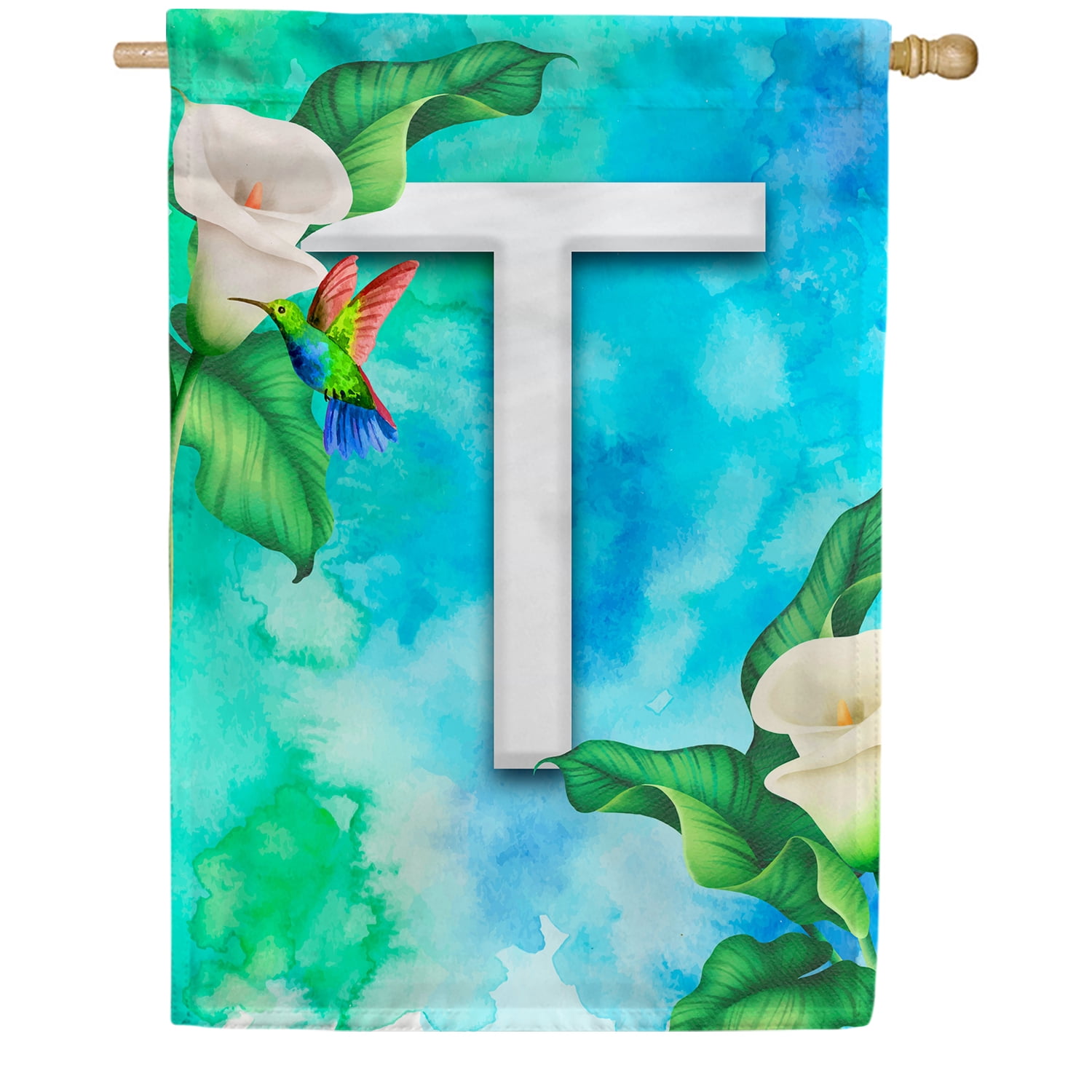 America Forever Summer Flowers Birds Monogram House Flag Letter T 28 x ...