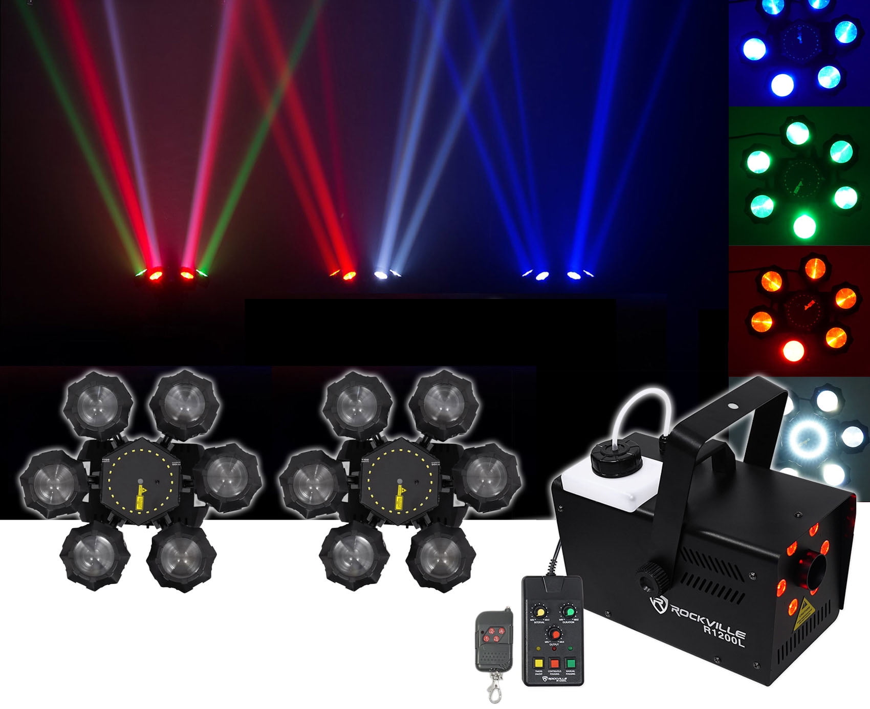 (2) Chauvet DJ Helicopter Q6 DMX Rotating Dance Floor Lights+Fog ...