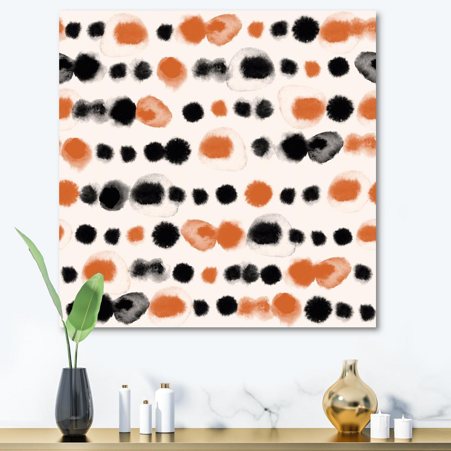 Click here for Designart Black And Orange Polka Dots Canvas Wall... prices