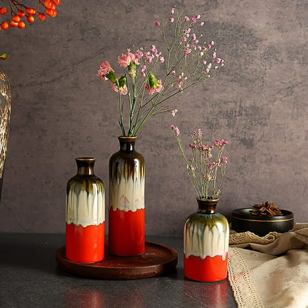 Three-Piece Red Ceramic Vase, Special Design Style Red Color Mixing ...