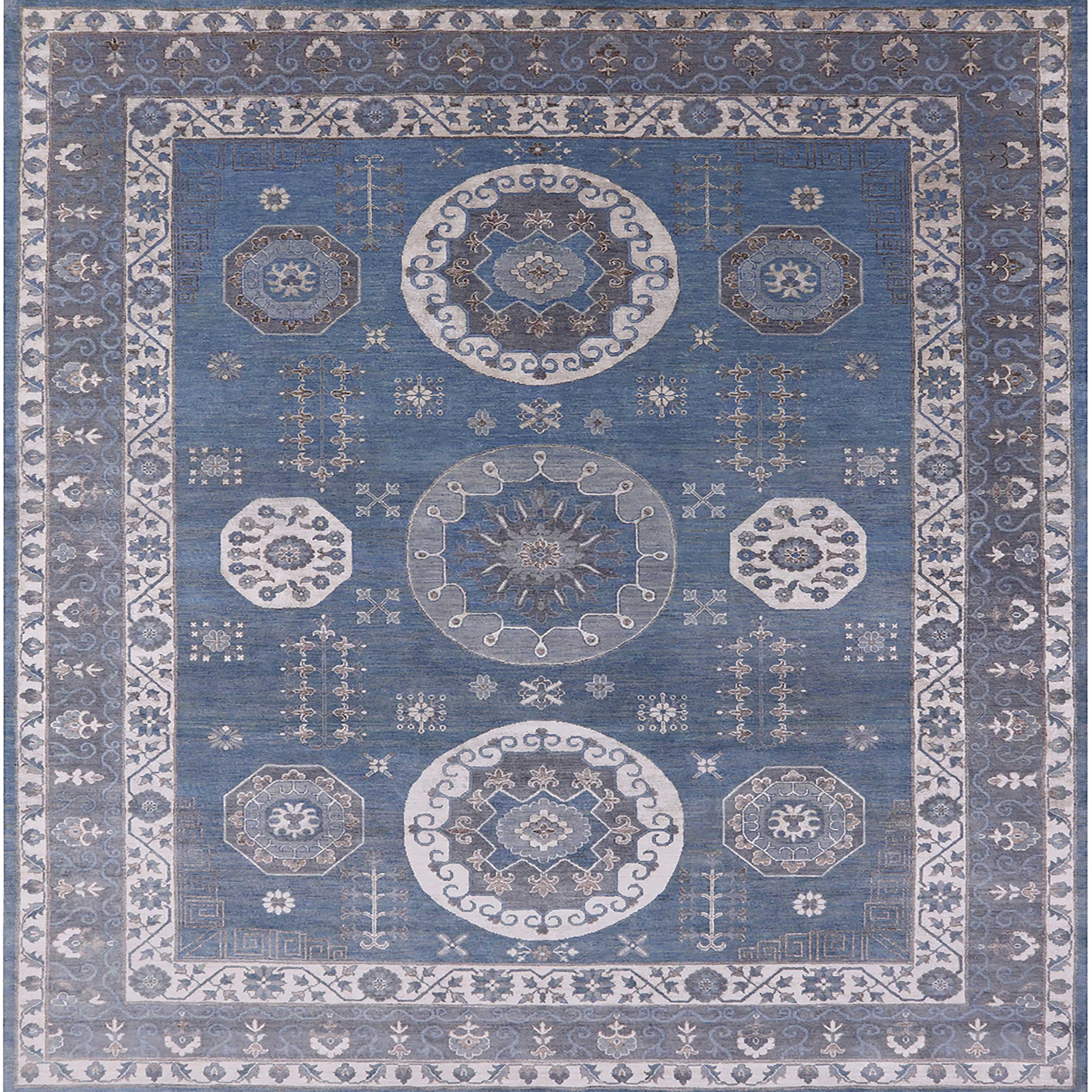 Ahgly Company Indoor Square Mid-Century Modern Azure Blue Oriental Area ...