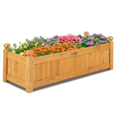 Costway Wooden Bed Planter Box, Foldable Raised Garden Plant Container ...