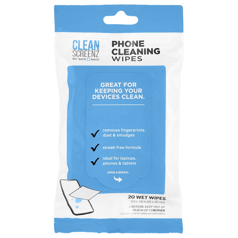 Safe+Mate CLEANSCREENZ - Phone Wet Wipes - 1 Pack (20 Individual Wipes ...