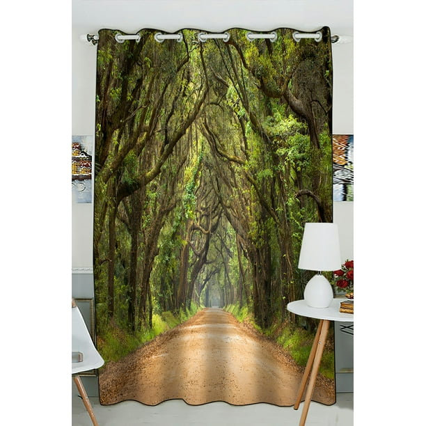 PHFZK Forest Way Long Leaves Real Tree Window Curtain, Natural Theme ...