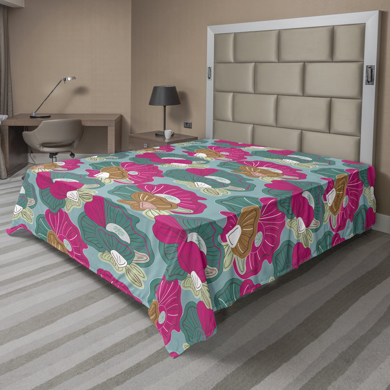 Floral Flat Sheet, Natural Theme Colorful Drawing Flower Patterns and ...