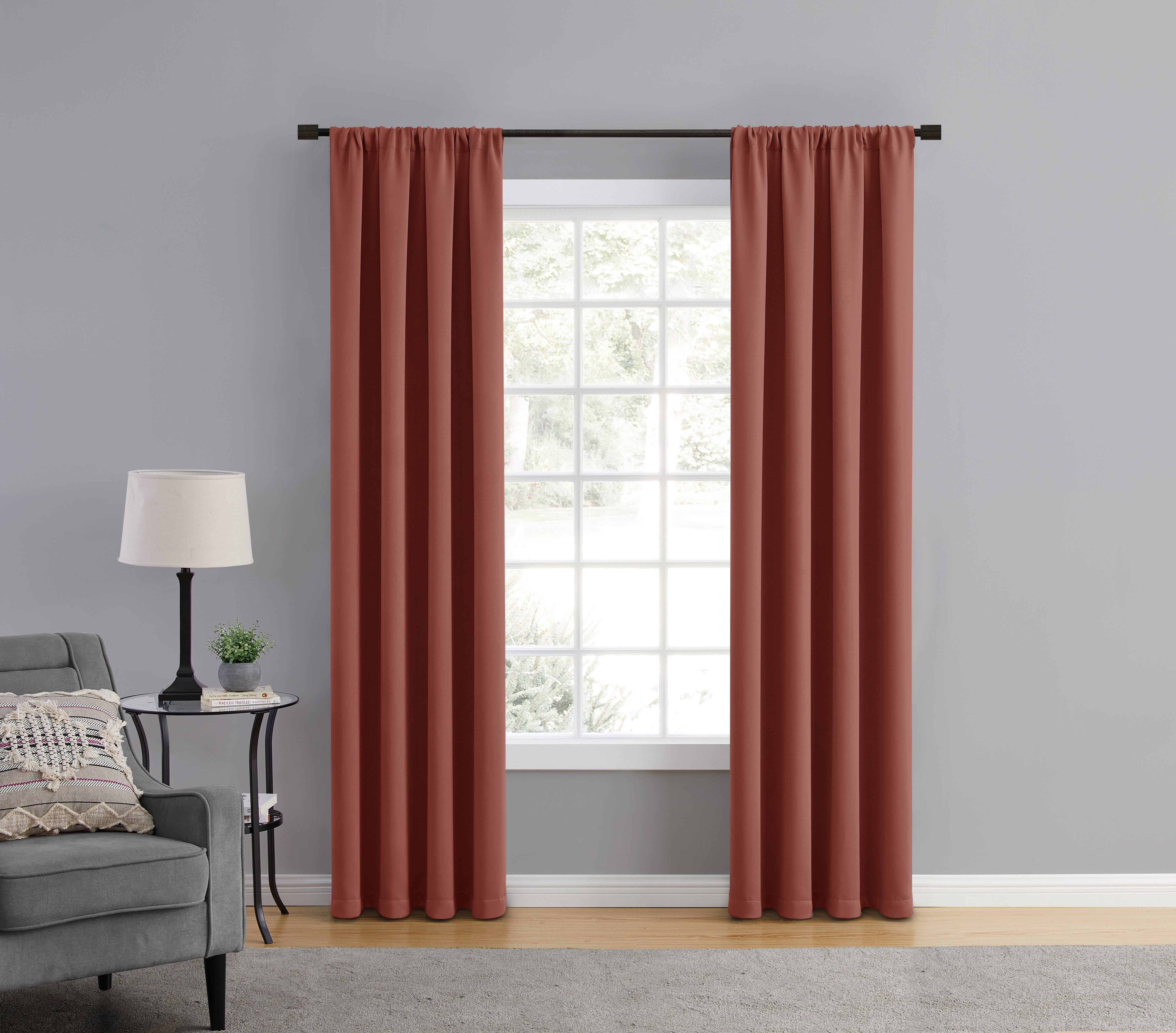 Mainstays Solid Color Room Darkening Rod Pocket Wide Curtain Panel Pair ...