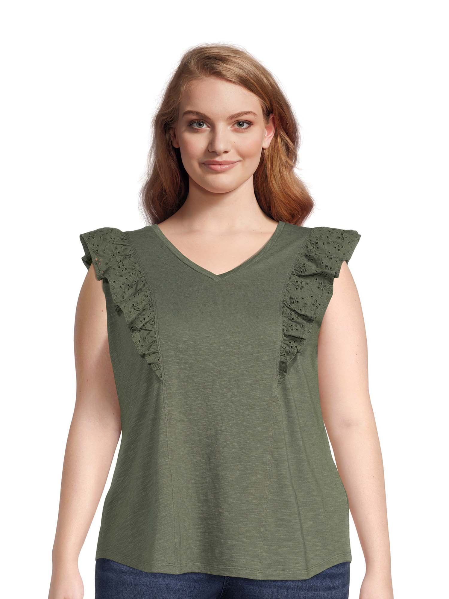 Terra & Sky Women's Plus Size Ruffled V-Neck Top - Walmart.com