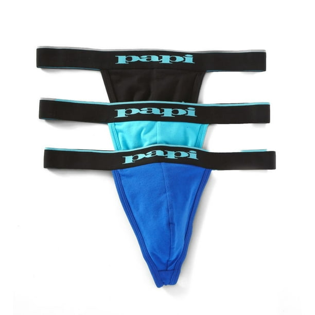 Papi Mens Papi 980902 Essentials Cotton Stretch Thong 3 Pack Blue Assorted Xl Walmart
