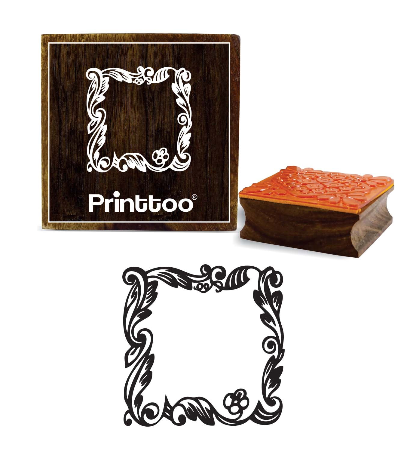 Printtoo Floral Leaf Border Frame Card Making Brown Square Wooden ...
