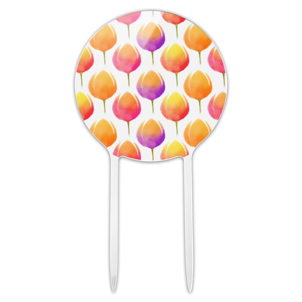 Acrylic Watercolor Tulip Pattern Cake Topper Party Decoration for ...