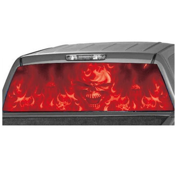 Phyun 147x46cm Red Cool Burning Skull Rear Window Sticker Graphic Decal ...