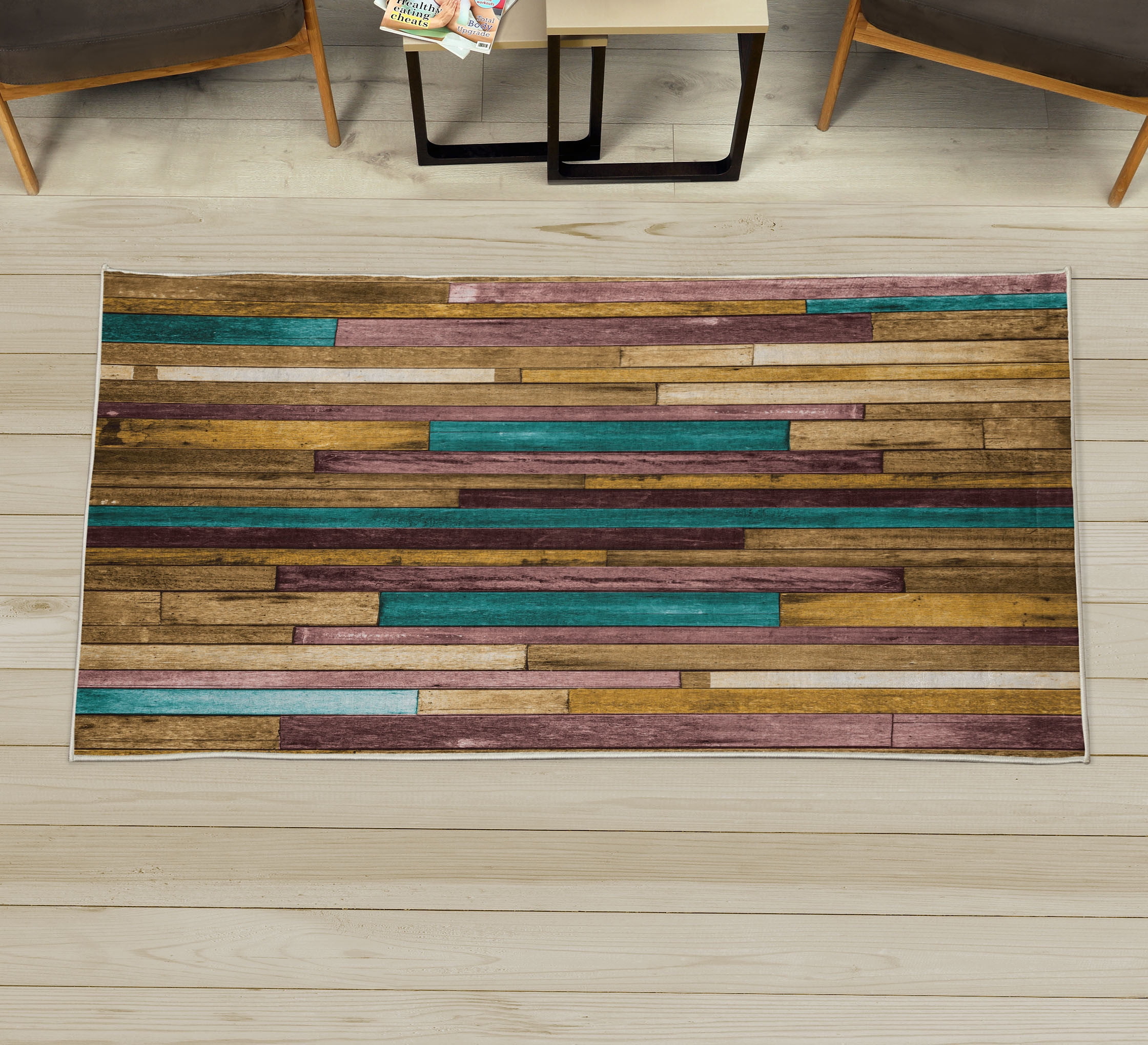 Wooden Print Decorative Rug, Old Hardwood Floor Plank Grunge Lodge ...