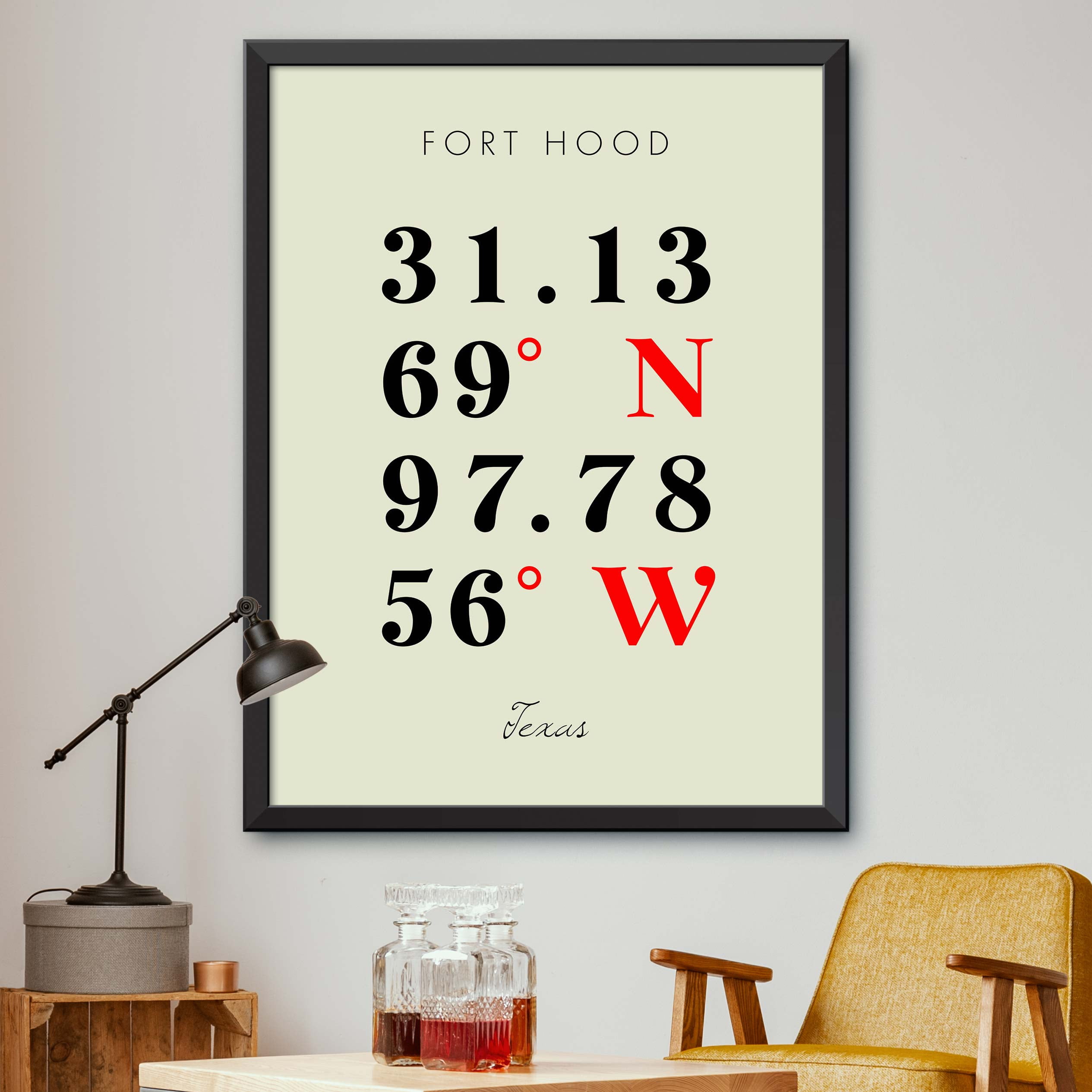 Map of Fort Hood, Texas, Multiline Coordinates Colored (8x10) - Walmart.com