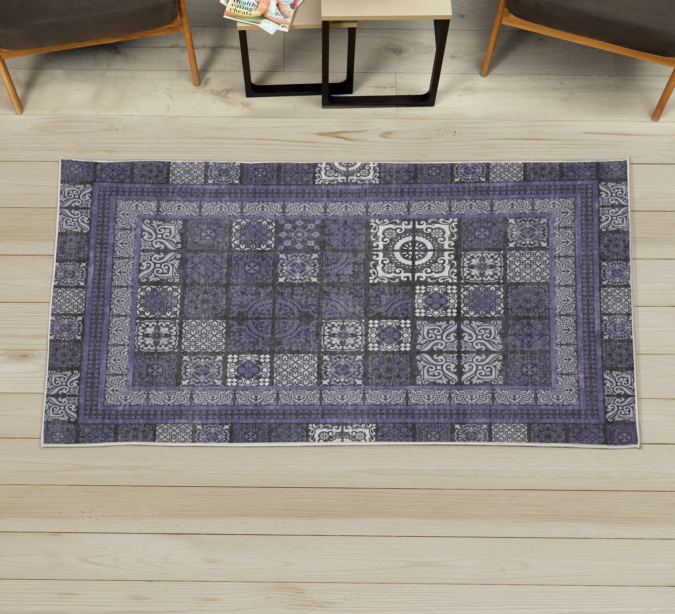 Vintage Decorative Rug, Colorful Curly and Swirling Ornaments as Tile ...