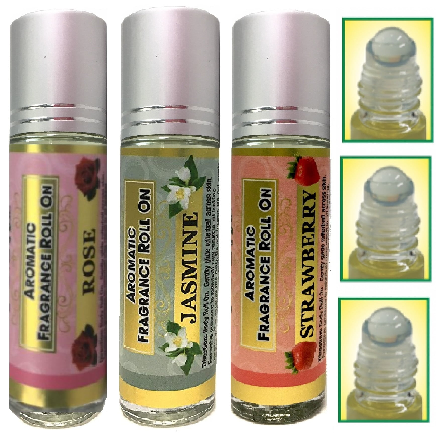 Roll on Aromatherapy Oil Set of 3 - Jasmine, Rose and Strawberry (3 x ...