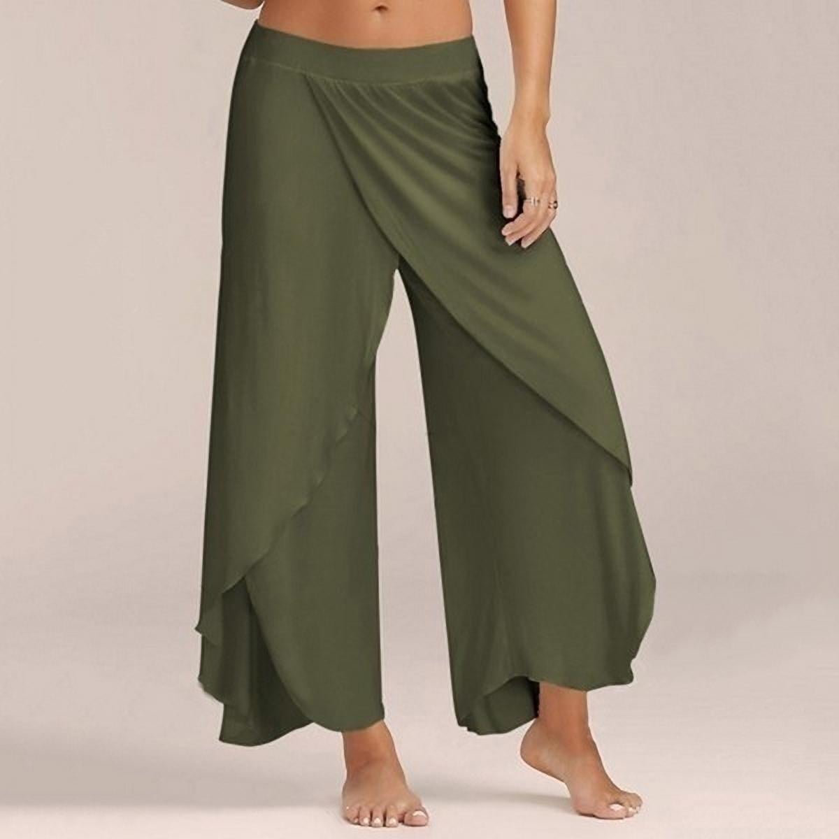 Women Yoga Loose Long Pants Mid Waist Chiffon Slik Pants Wide Leg Pants ...