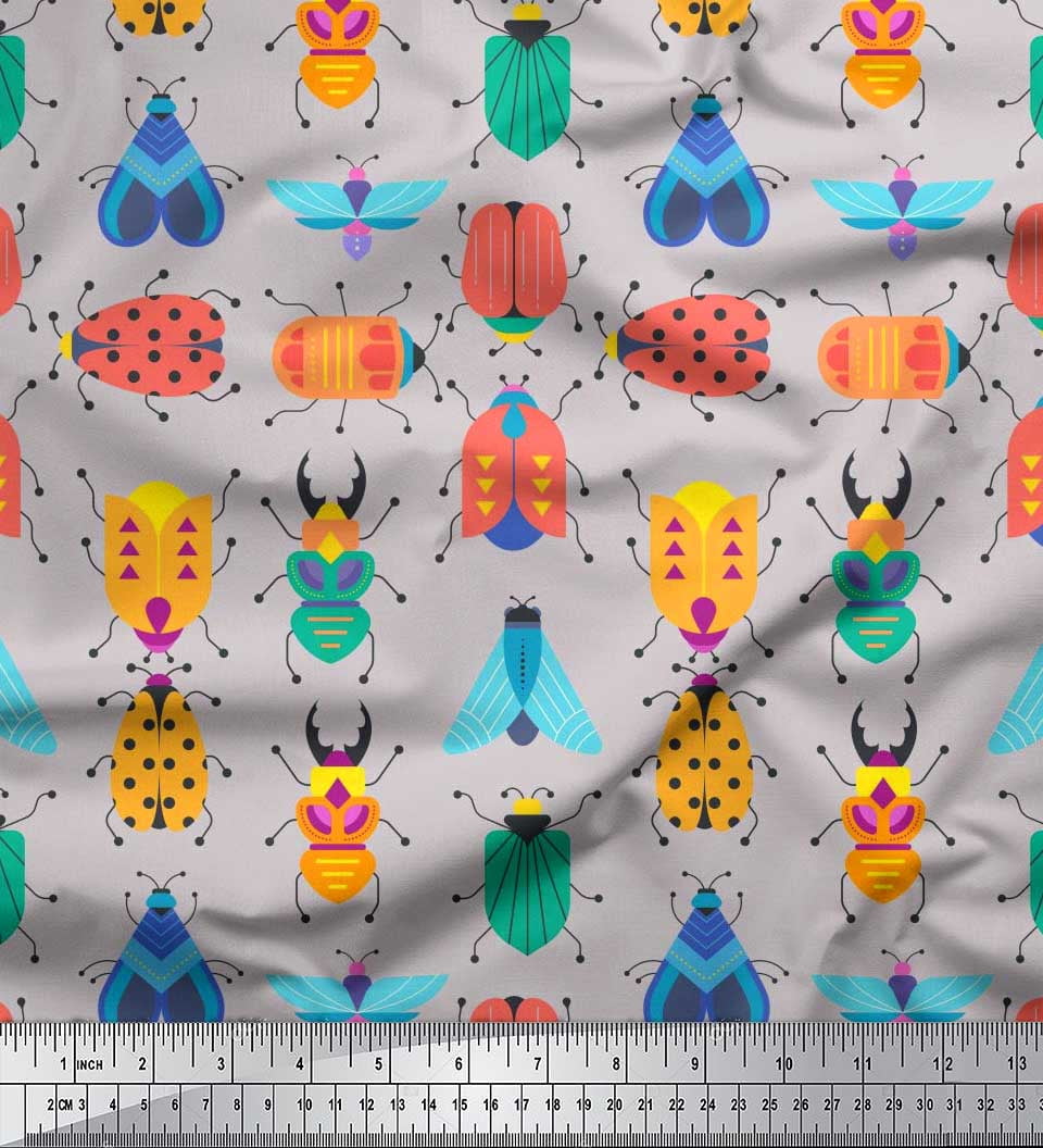Soimoi Velvet Fabric Insects Clip Art Print Fabric by The Yard 58 Inch ...