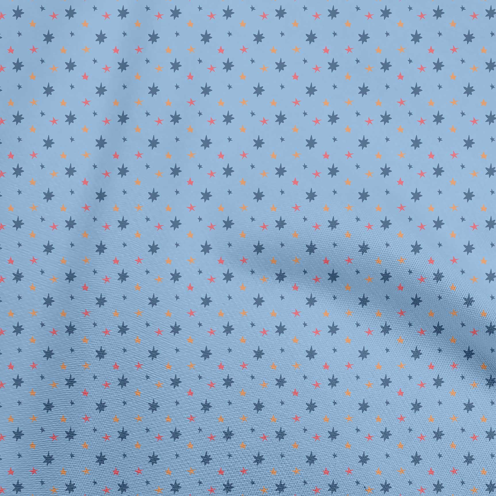 oneOone Cotton Poplin Blue Fabric Stars Sewing Material Print Fabric By ...