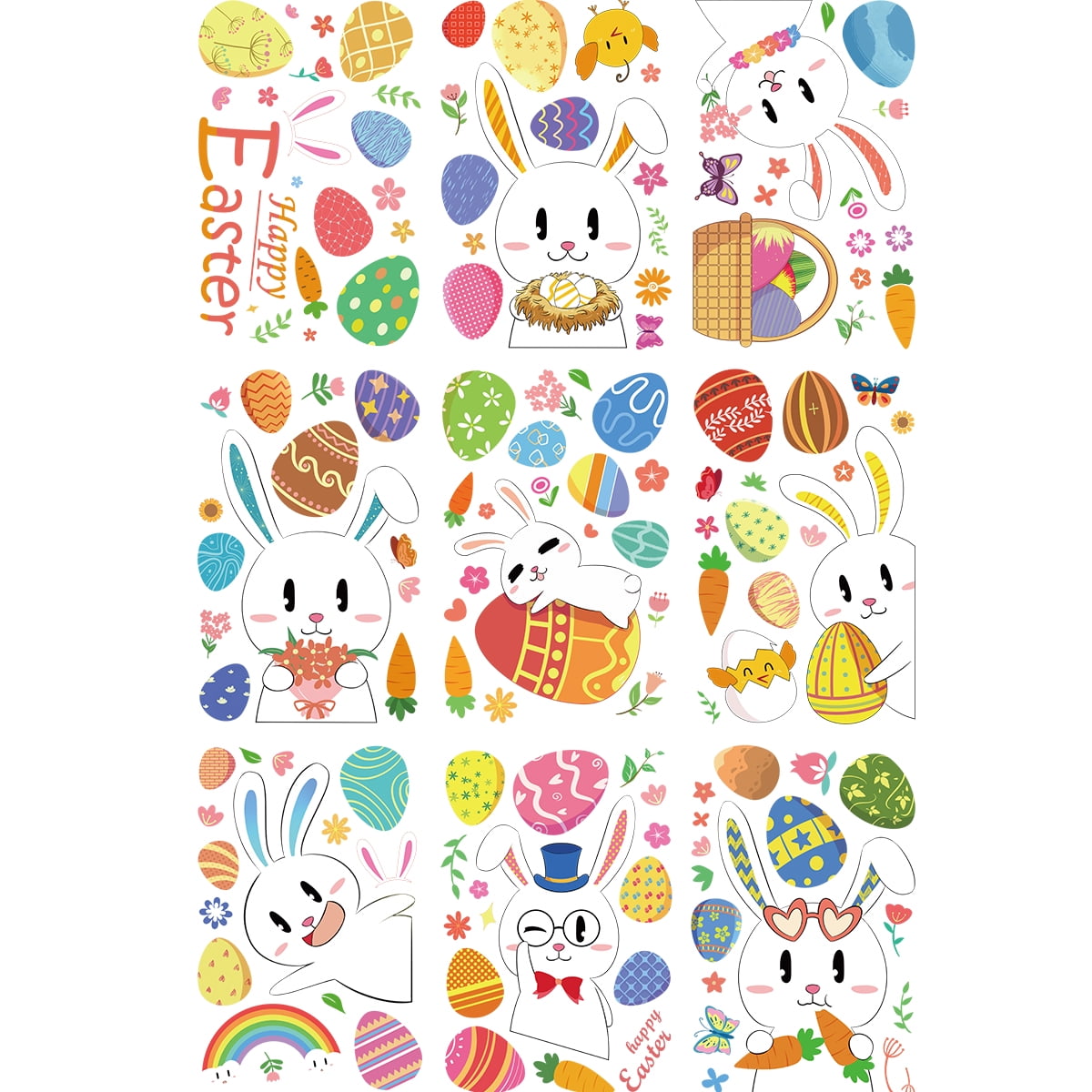 Eummy Easter Window Stickers 9 Sheets Cute Cartoon Bunny Window Decals ...