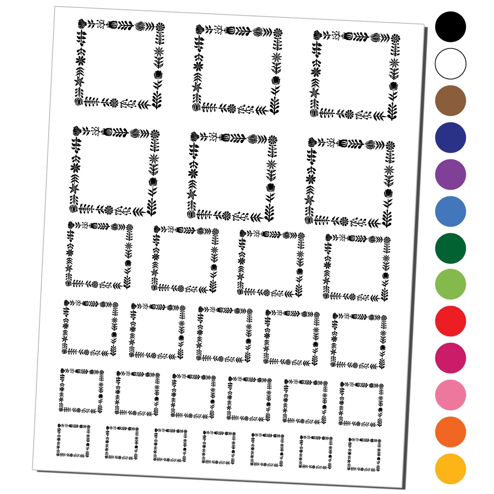 Elegant Botanical Square Border Frame Water Resistant Temporary Tattoo ...