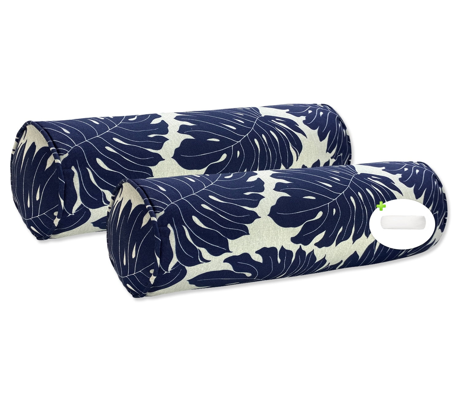 FBTS Prime Throw Bolster Pillows Set of 2 Navy Leaves Round 20x6 Inch ...