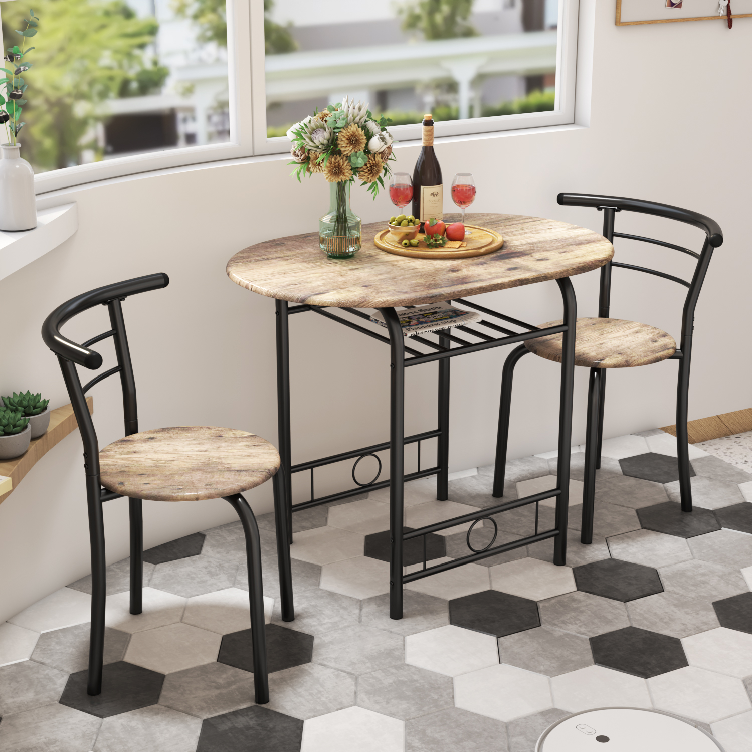 Contemporary Metal and Weathered Brown Wood, 5-Piece Dining Table Set ...