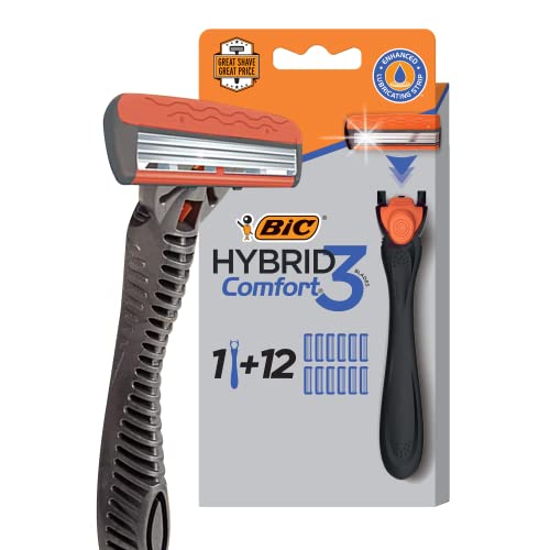 BIC Hybrid 3 Comfort Disposable Razors for Men, 1 Handle and 12 ...