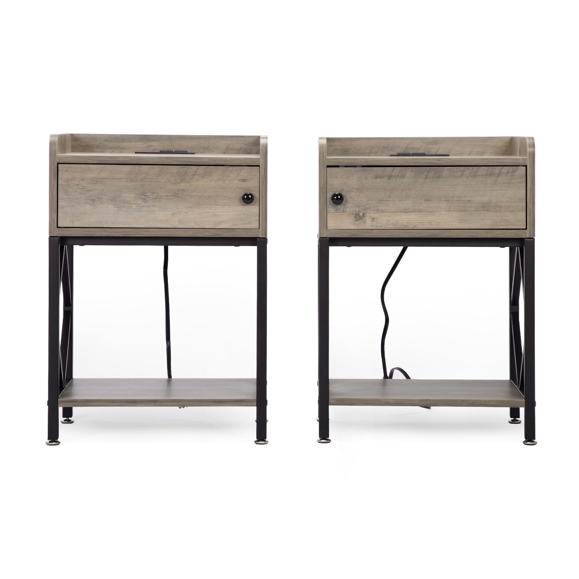 Wood Farmhouse Nightstand Set of 2 with USB Charging Station ...