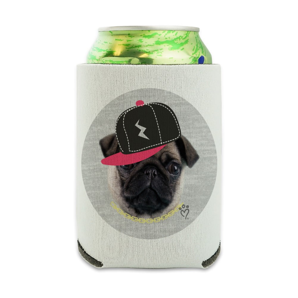 Tough Pug Puppy Dog in Cap Hat Can Cooler - Drink Sleeve Hugger ...