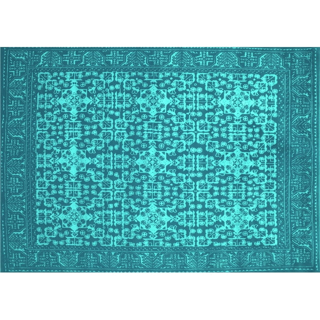 Ahgly Company Machine Washable Indoor Rectangle Persian Turquoise Blue ...