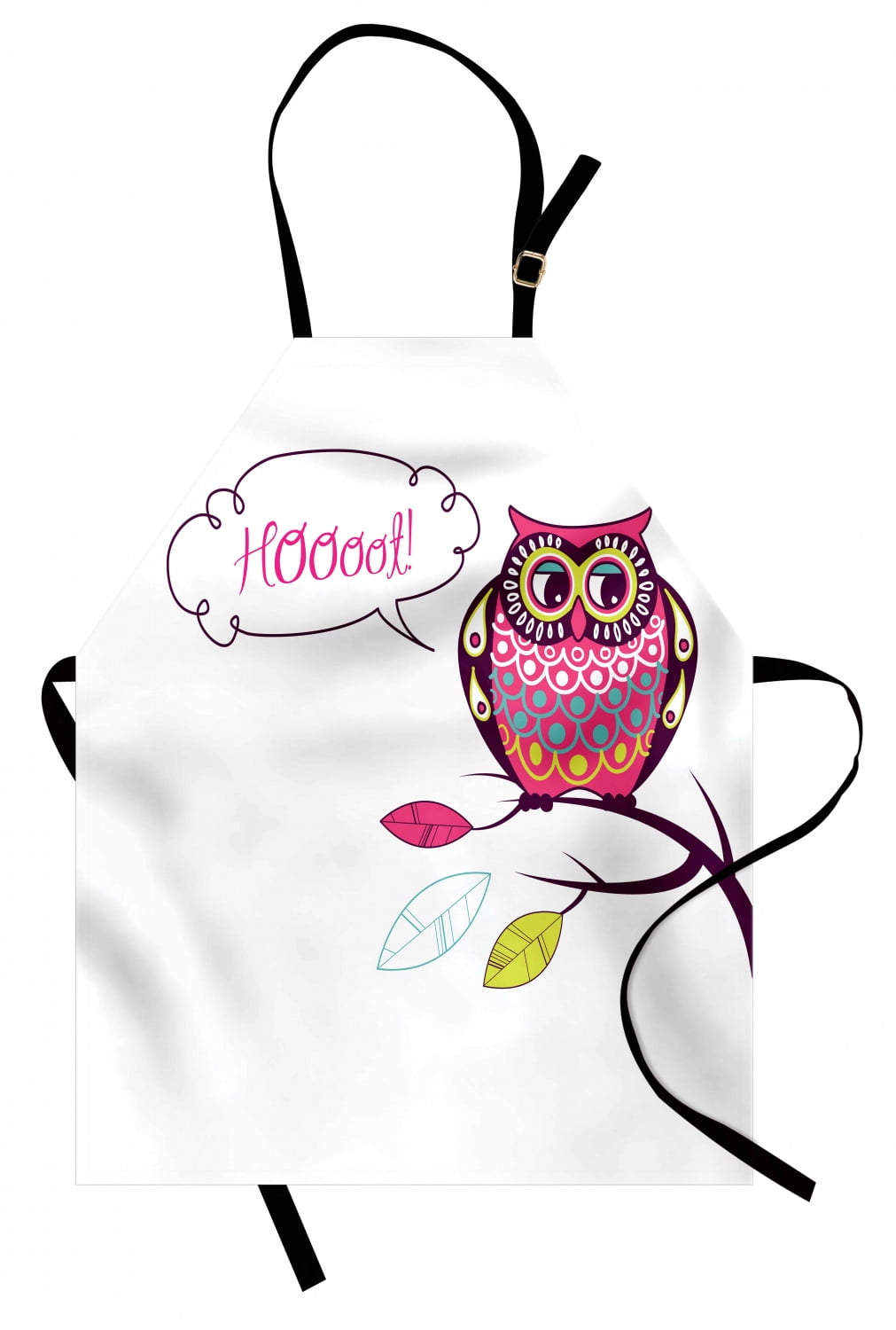 Owl Apron Ornate Colorful Owl on the Branch Observing Flat Face Myst ...