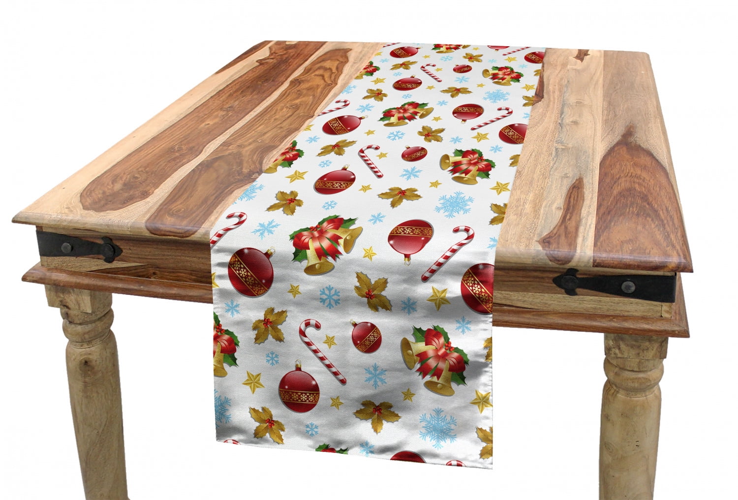Christmas Table Runner, Xmas Yuletide Noel Theme with Ornaments Cones ...