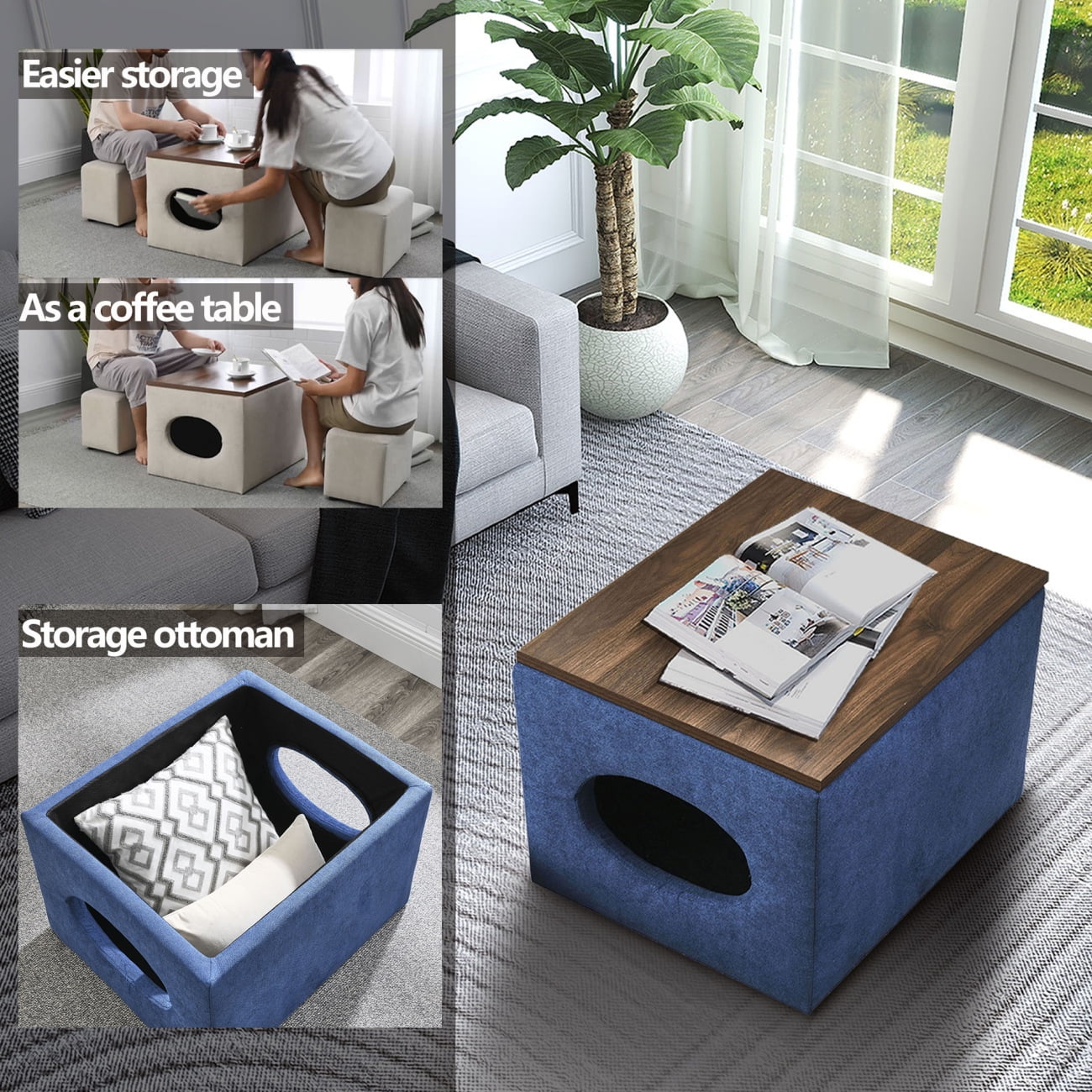 25"W Modern Design Hollow Storage Ottoman,Upholstery Coffee Table ...