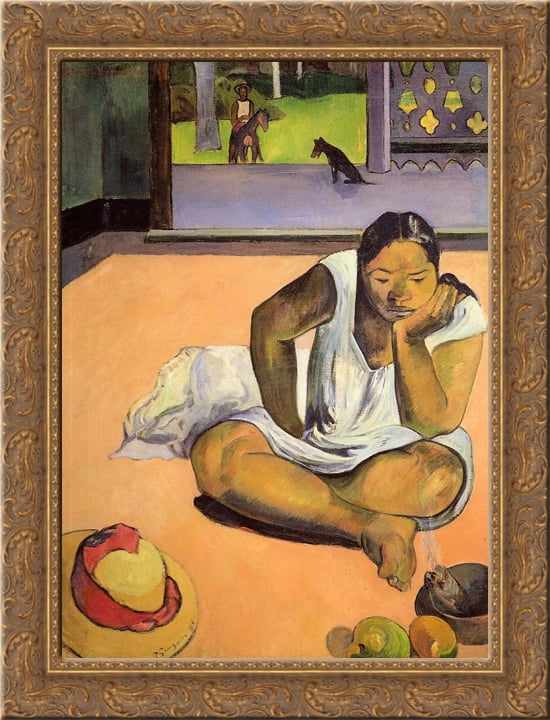 Brooding Woman 24x18 Gold Ornate Wood Framed Canvas Art by Paul Gauguin ...