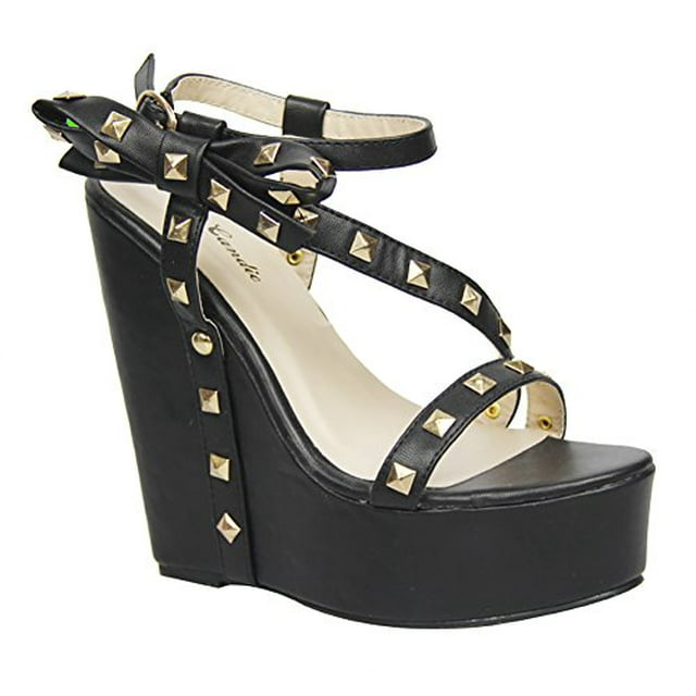 Studded Bows Strappy Open Toe Platform Wedge Sandal - Walmart.com