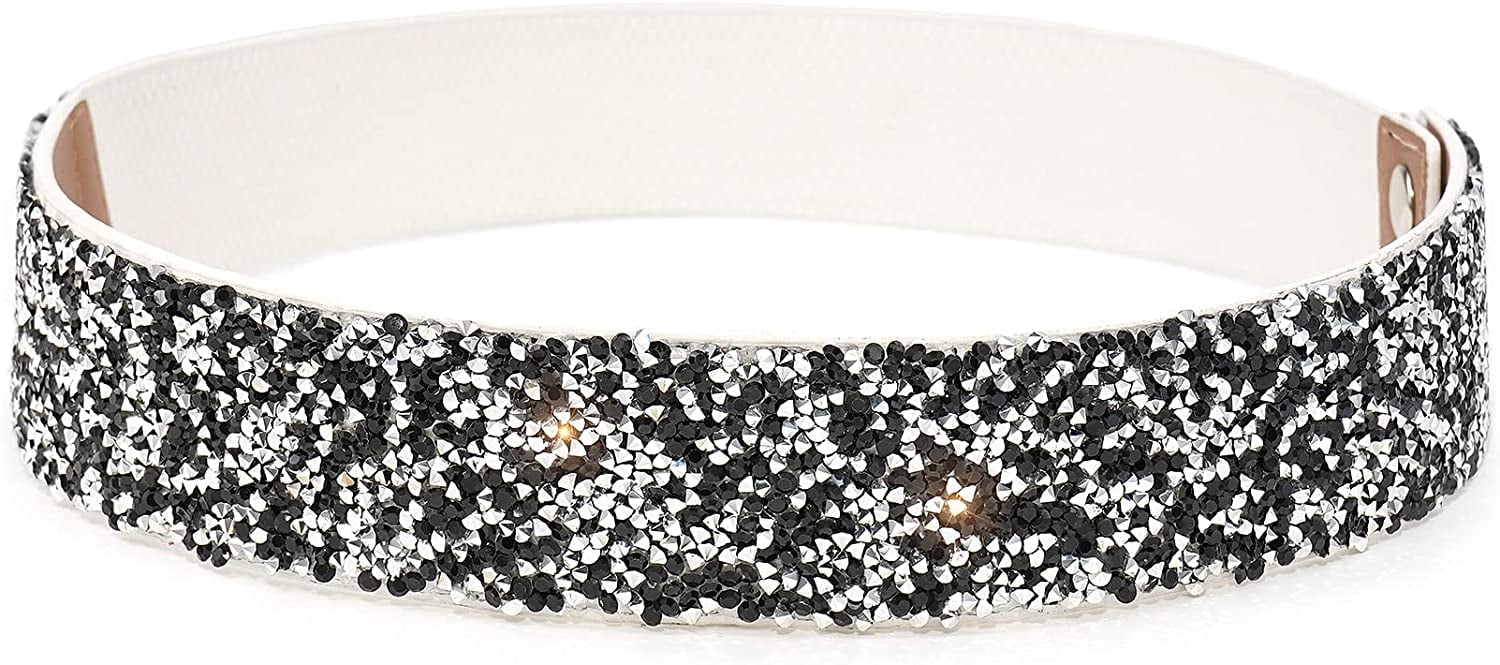HANRU Rhinestone Belt Crystal Elastic Wide Waist Belt Shiny Bling Belts ...