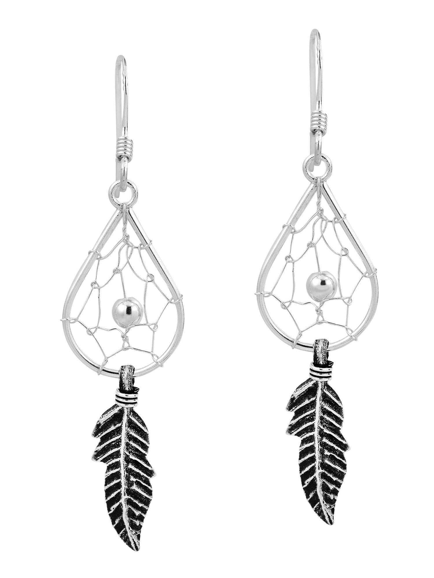 AeraVida Art Dreamcatcher Teardrop Shaped Feathers Sterling Silver Fish ...