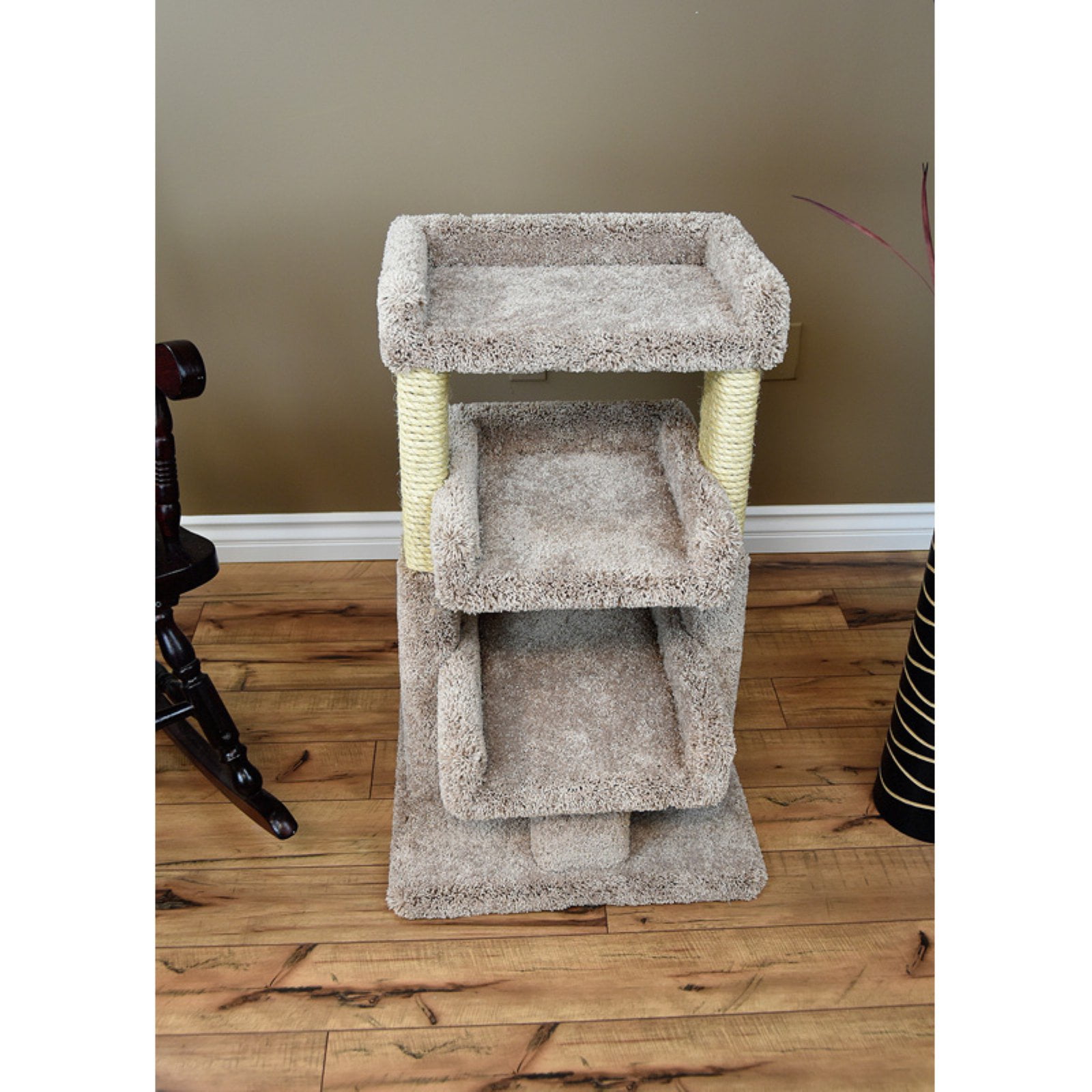Prestige Cat Trees 33 in. Solid Wood Large Triple Cat Perch Tree ...