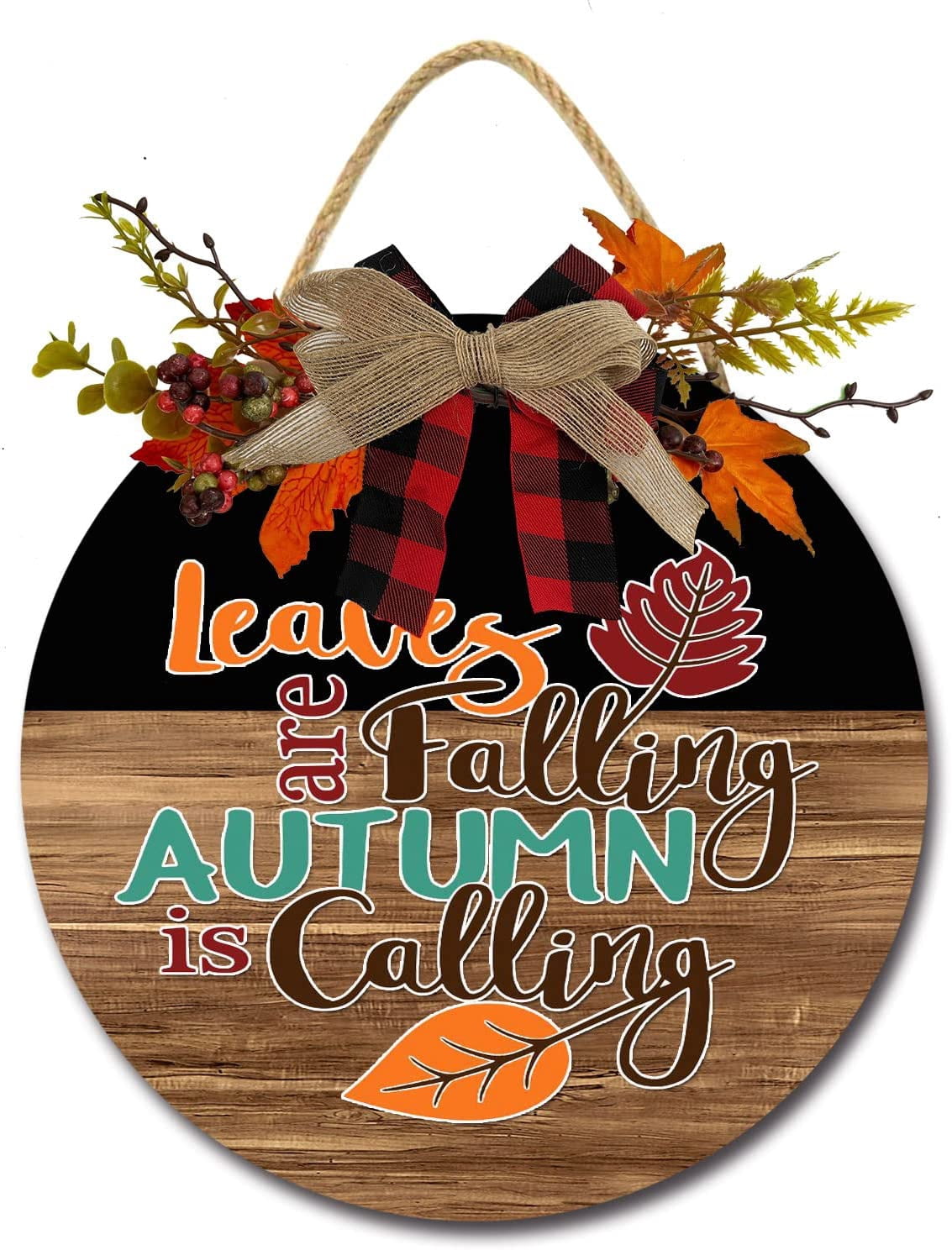 Eveokoki 12" Leaves Falling Autumn Is Calling Wooden Door Sign, Welcome ...