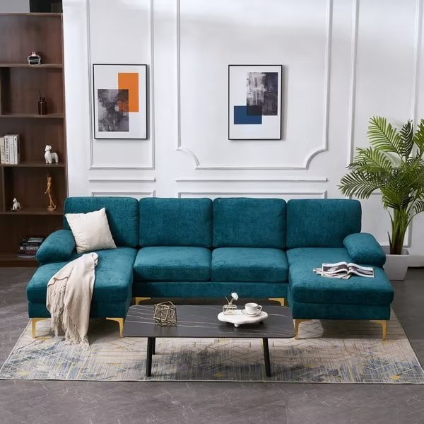 113.39inch U-Shaped Sectional Sofa Couch, Convertible Modular Sectional ...