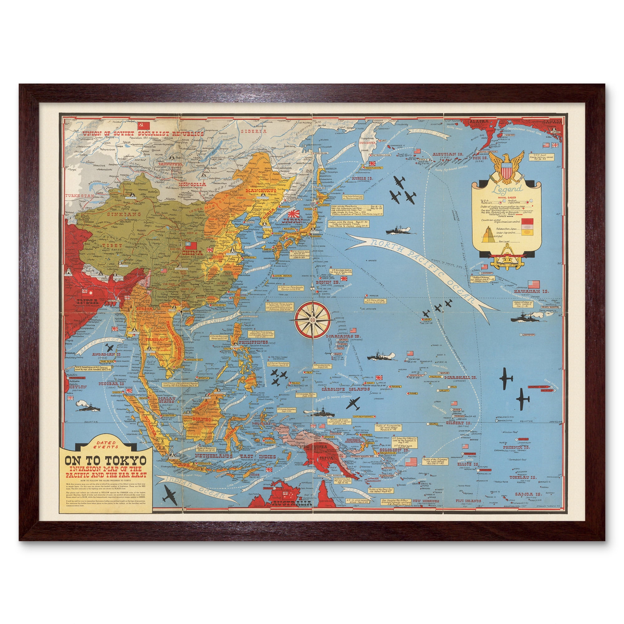 Pictorial Invasion Map of the Pacific and the Far East War WWII Battle ...