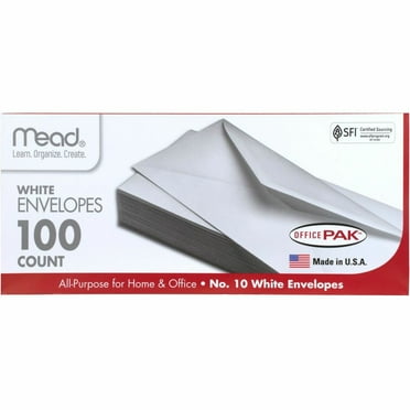 Mead Letter Size Plain Envelopes, Gummed, No 6-3/4, 100/BX, White 75100 ...