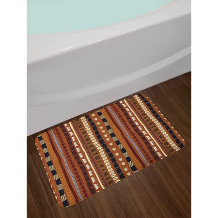 Tribal Bath Mat, Ethnic African Pattern Stripes with Vintage Abstract ...