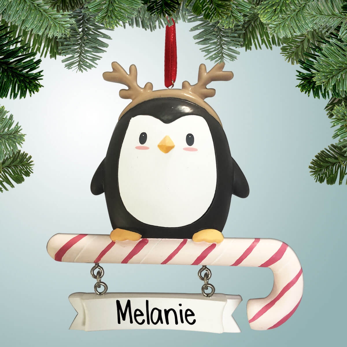 Personalized Penguin Wearing Reindeer Antlers Christmas Ornament ...