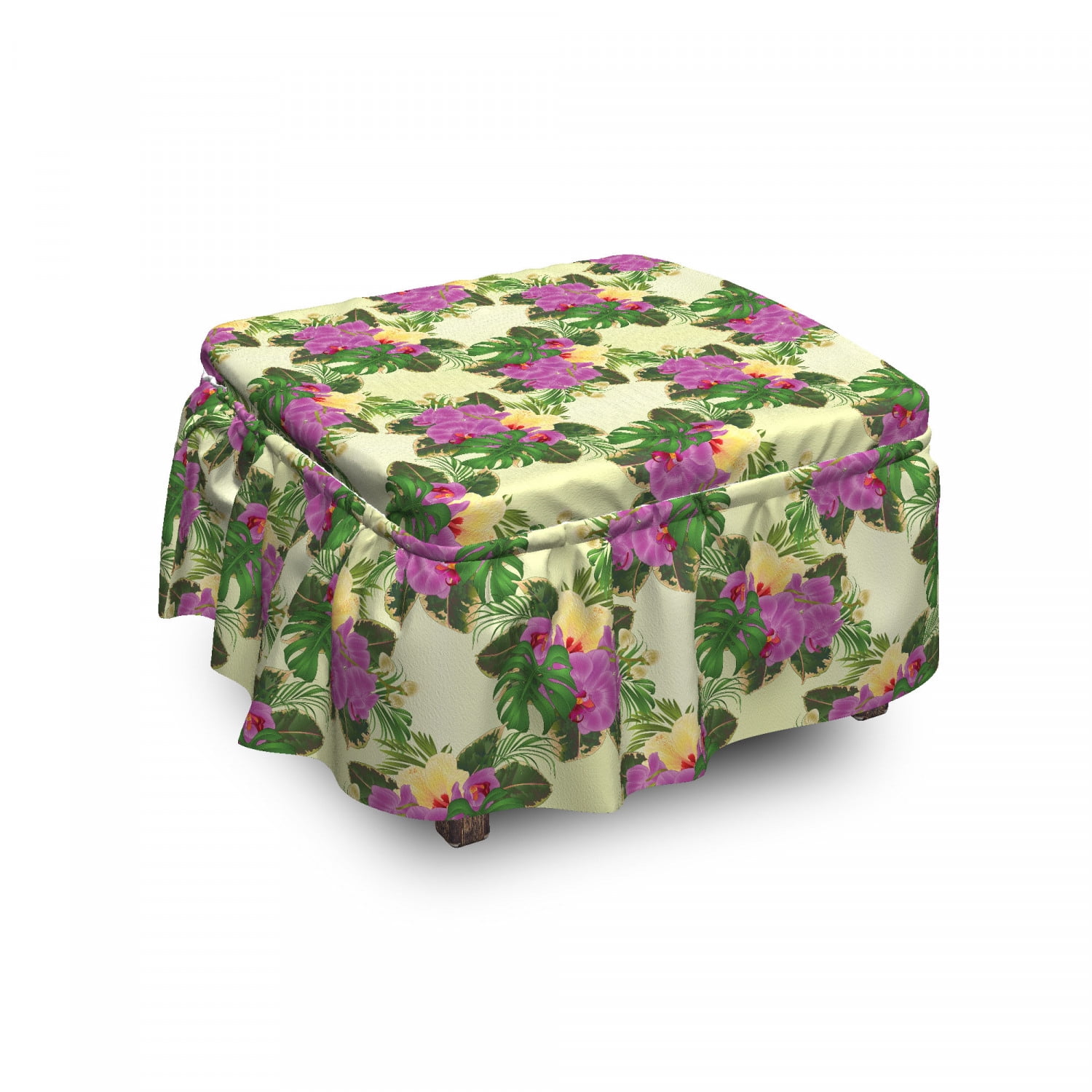 Philodendron Ottoman Cover, Orchid and Hibiscus, 2 Piece Slipcover Set ...