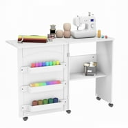 Costway White Folding Sewing Craft Table with Storage Shelves Cabinet ...