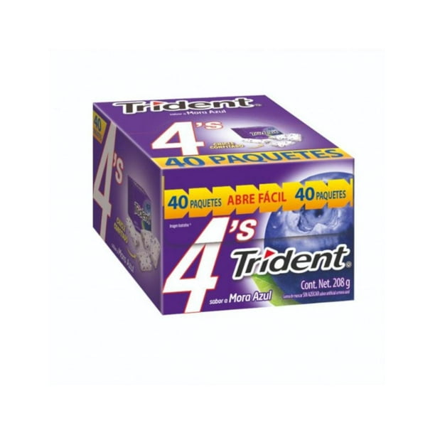 Pack de 40 Chicle Trident White 4's Mora Azul de 40 piezas Trident Mora ...