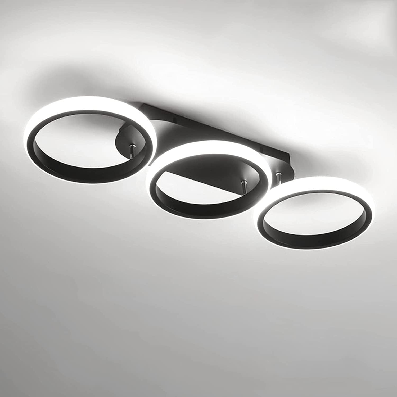 ADISUN 3 Circle Flush Mount Ceiling Light Fixture, Black Modern LED ...