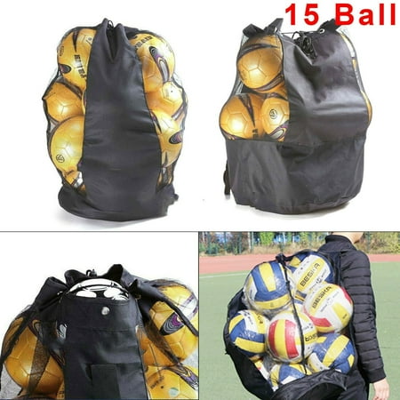 Black Heavy Duty Football Netball Rugby Mesh Net Bag 15 Ball Carry Sack ...